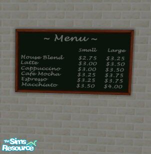The Sims Resource | Coffee House Menu Board v3