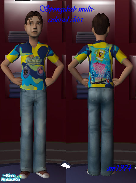 The Sims Resource | Sponge bob multicolored boys shirt