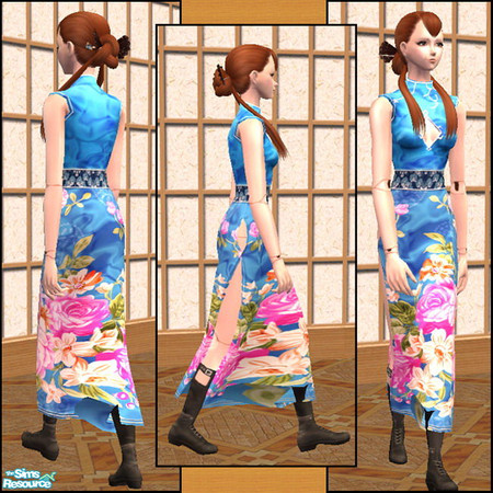 The Sims Resource - Chinese Silk Cheongsam Set - Blue