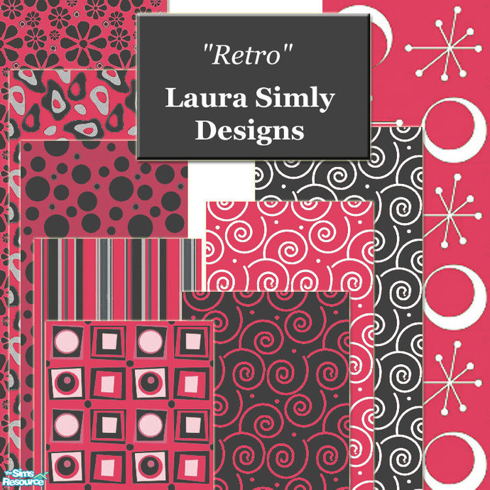 The Sims Resource | Laura Simly Retro Pink and Charcoal Wallpaper Set