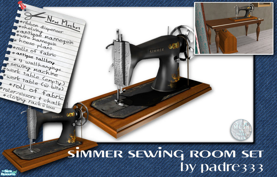 The Sims Resource - Simmer Sewing Set Antique Sewing Machine