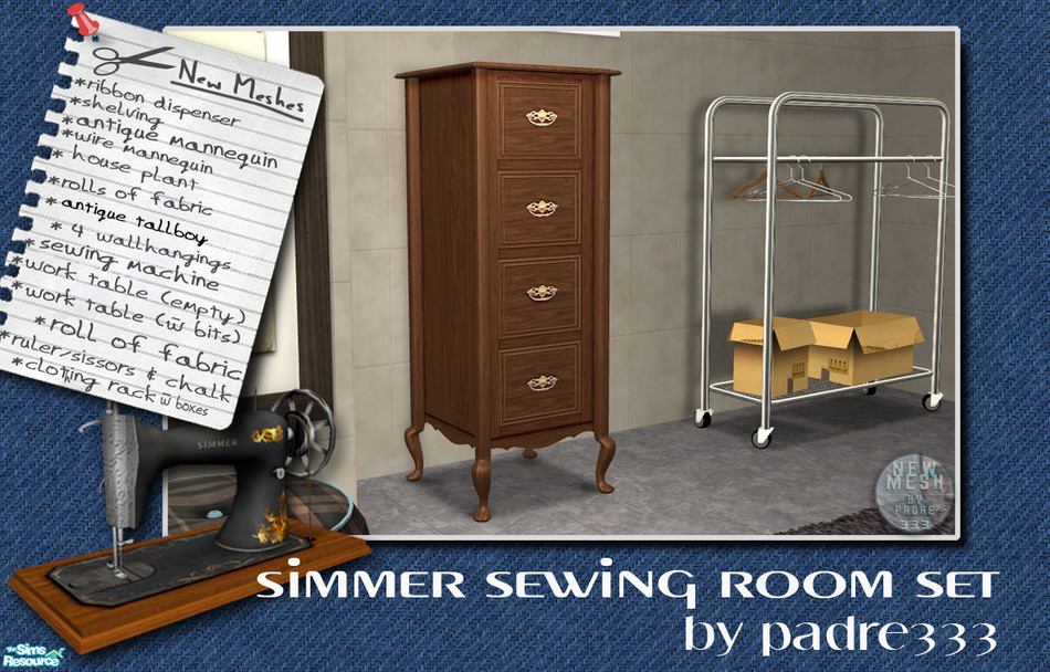 The Sims Resource - Simmer Sewing Set Antique Tallboy