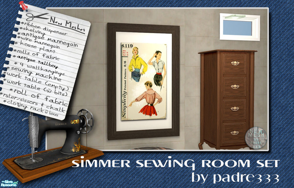 The Sims Resource - Simmer Sewing Set Wallhanging 02 Ladies in Waiting ...