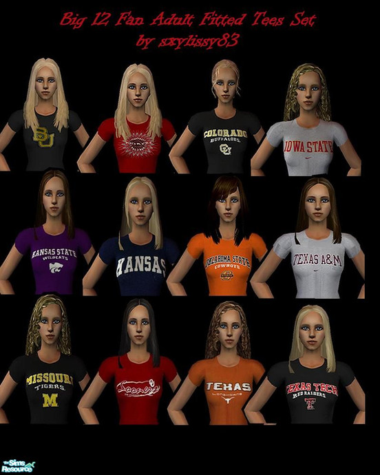 The Sims Resource | Big 12 Fan Adult Fitted Tees Set