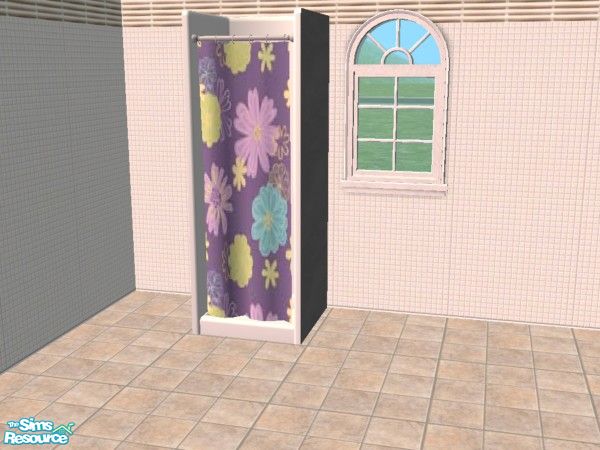 The Sims Resource | Cheap Shower Curtain recolor- SET # 3 - Retro Flowers