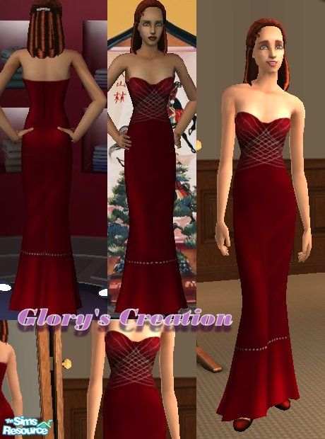 The Sims Resource - Red Satin Formal Dress