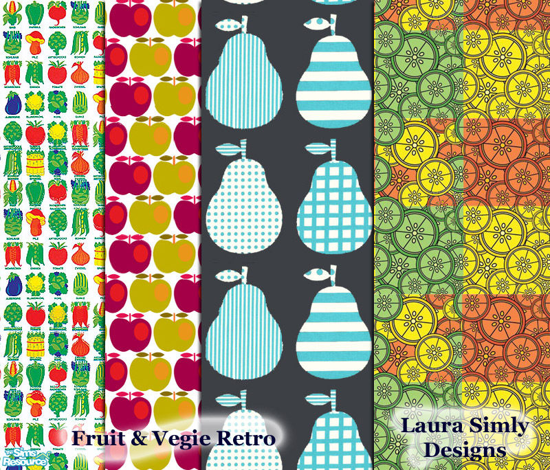 The Sims Resource - Laura Simly Fruit & Vegie Retro Wallpaper Set
