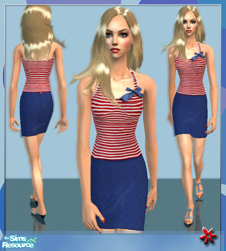 The Sims Resource - nautical striped top and skirt