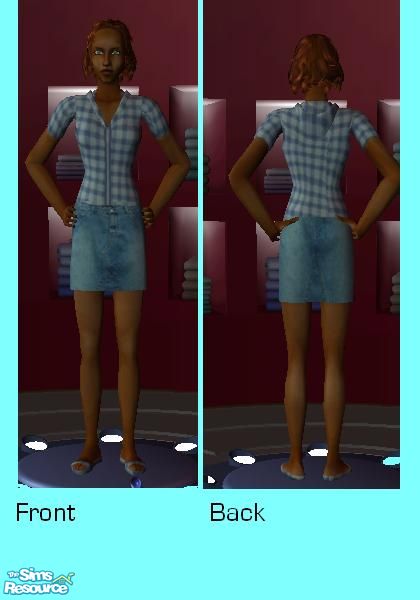 The Sims Resource | Gingham Top and Denim Skirt