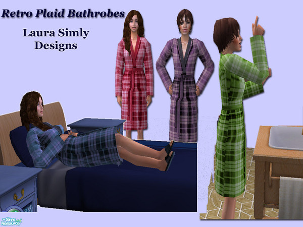 The Sims Resource - Laura Simly Retro Plaid Women\'s Robe Set