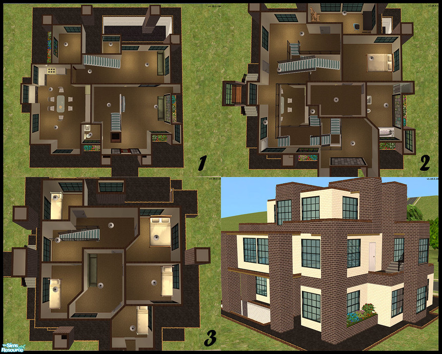 The Sims Resource - 02 Modern Lane - Modern 2x2 Large Split Level Home