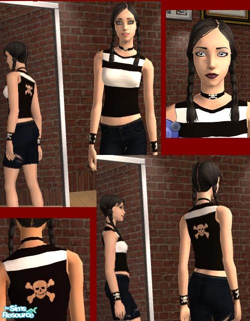 The Sims Resource - white&black skulls top- punk