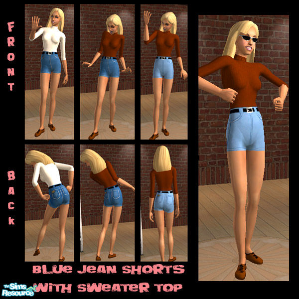 The Sims Resource | Blue Jean Shorts with Sweater Tops
