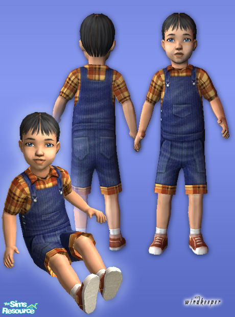 The Sims Resource - Toddler blue plaid overalls