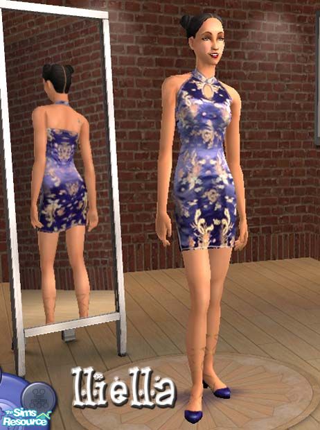The Sims Resource - Chinese silk cheongsam - blue