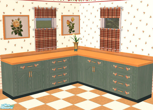 The Sims Resource | Country Flowers Kitchen - counter finish