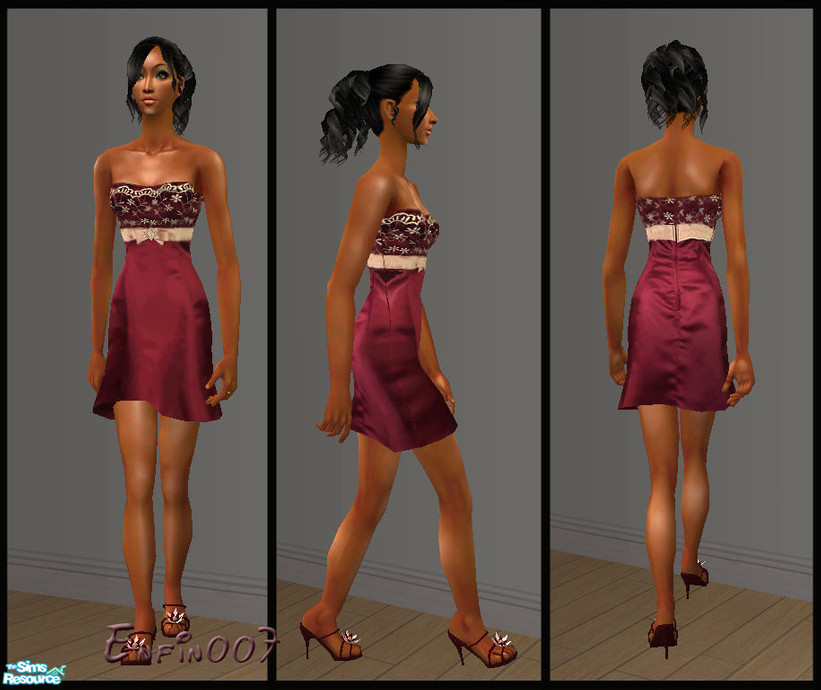 The Sims Resource - dark red formal dress