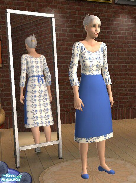 The Sims Resource | Blue Flowered Dress with Apron