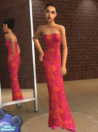 The Sims Resource | Pink Paisley Formal Dress
