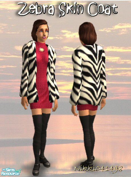 The Sims Resource | Zebra Skin Coat