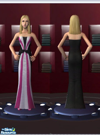 The Sims Resource - Pink Striped Prom Dress