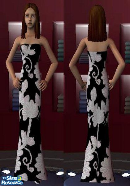 The Sims Resource | Flower Prom Dress Black