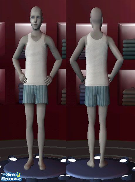 The Sims Resource | white T/blue stripe boxers