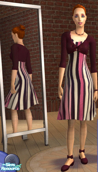 The Sims Resource - Pink Stripey Dress with Dark Shrug