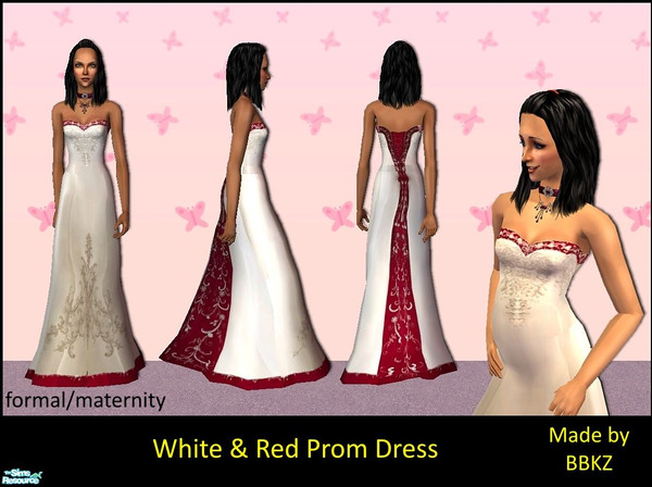 The Sims Resource | White & Red Prom Dress