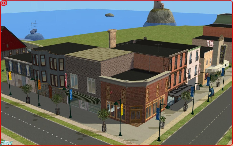 The Sims Resource | Art Deco Style Movie theater and shops